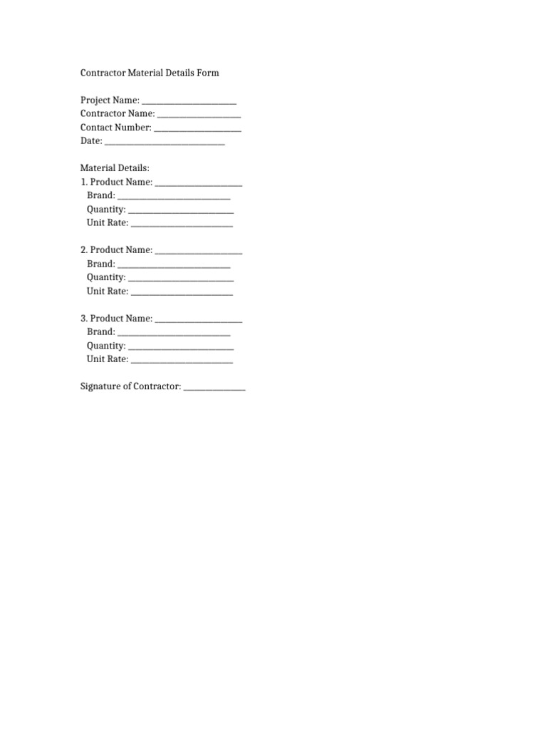 Contractor Material Details Form | PDF