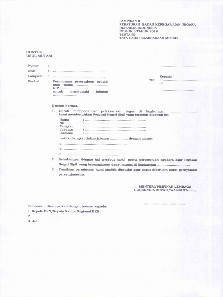 Peraturan Bkn No. 5 Tahun 2019 Tata Cara Pelaksanaan Mutasi Update | PDF