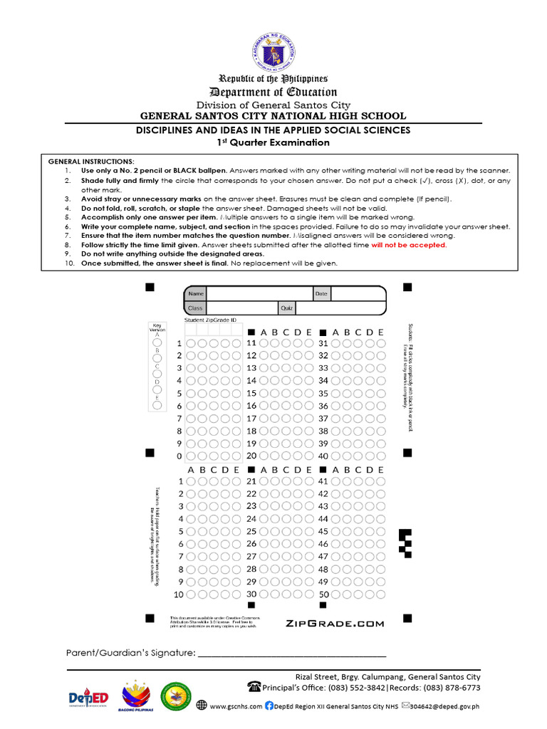 DIASS 50 Items Answer Sheet Exam 2025 | PDF
