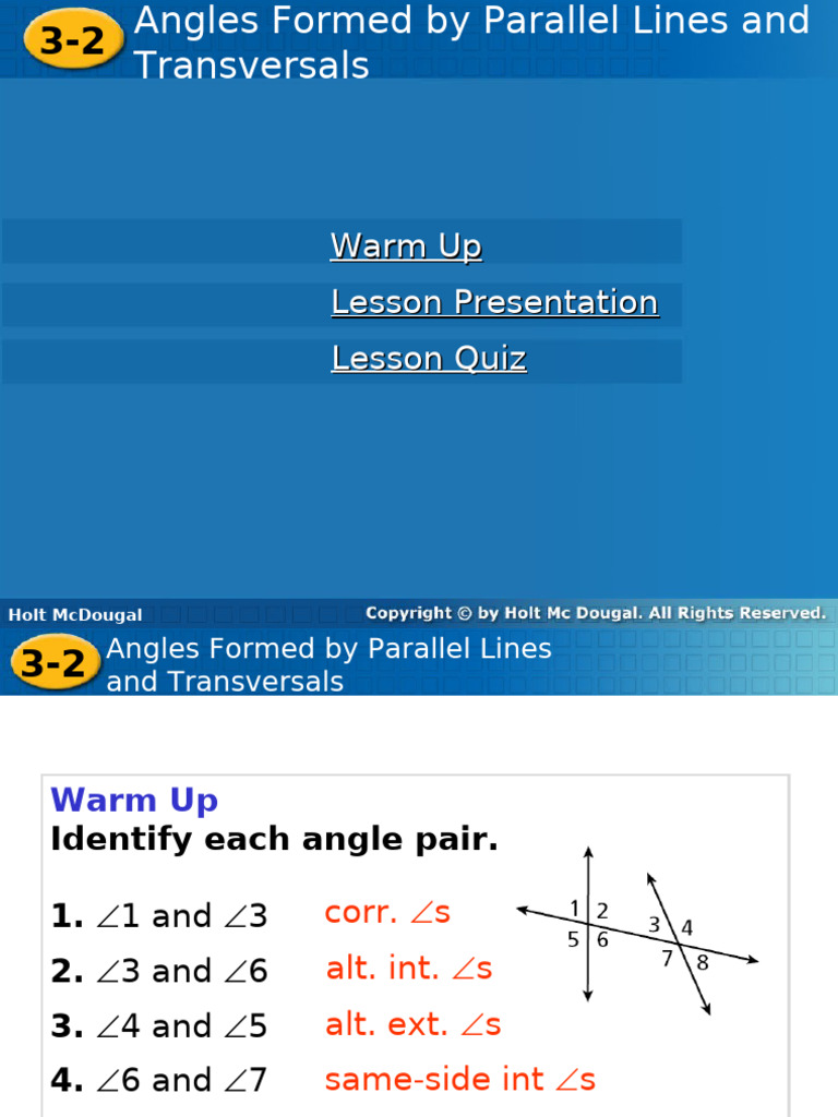 Lesson 4.2 Angles Formed by Parallel Lines and Transversals | PDF ...