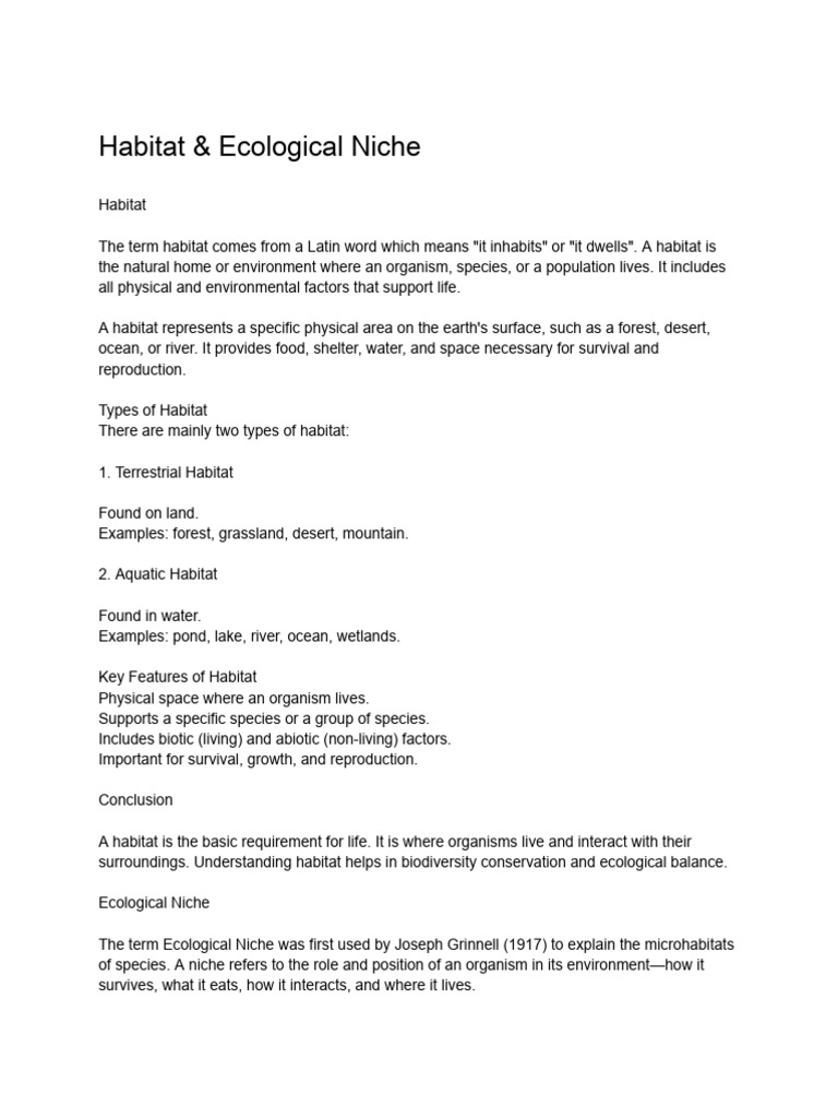 Understanding Habitat and Ecological Niche | PDF | Ecological Niche ...
