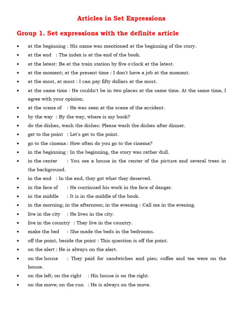 Articles in Set Expressions_crwill (1) | PDF