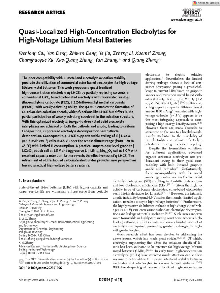 Advanced Energy Materials - 2023 - Cai - Quasi Localized High ...
