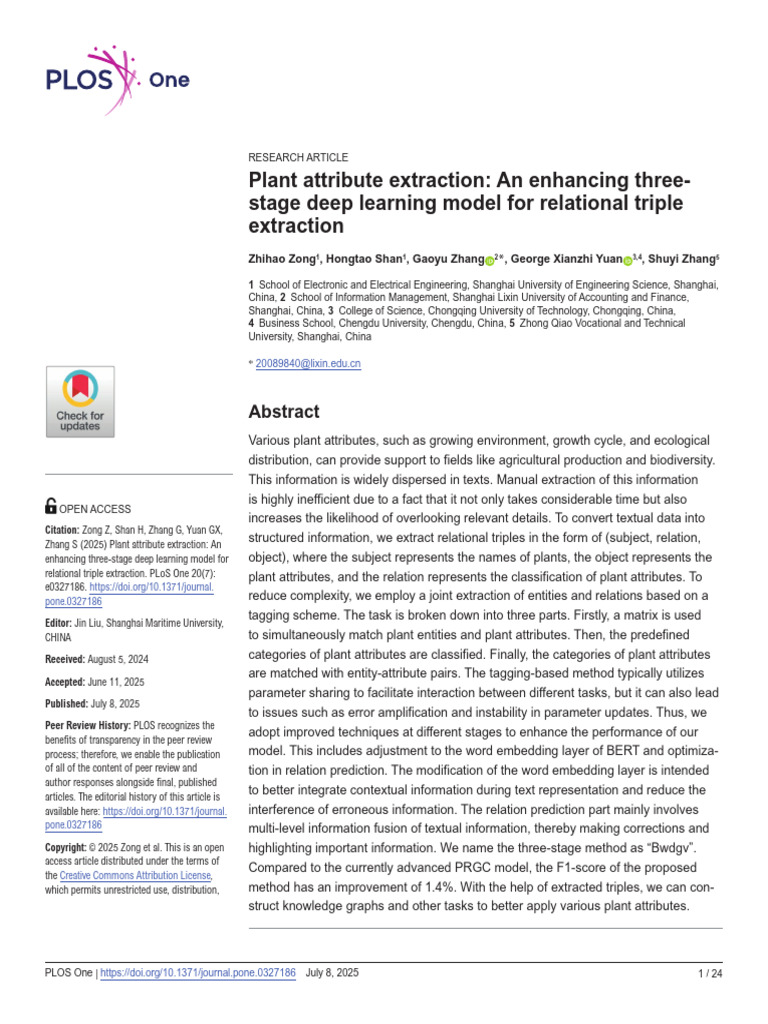 Plant Attribute Extraction: An Enhancing Three - Stage Deep Learning Model For Relational Triple ...