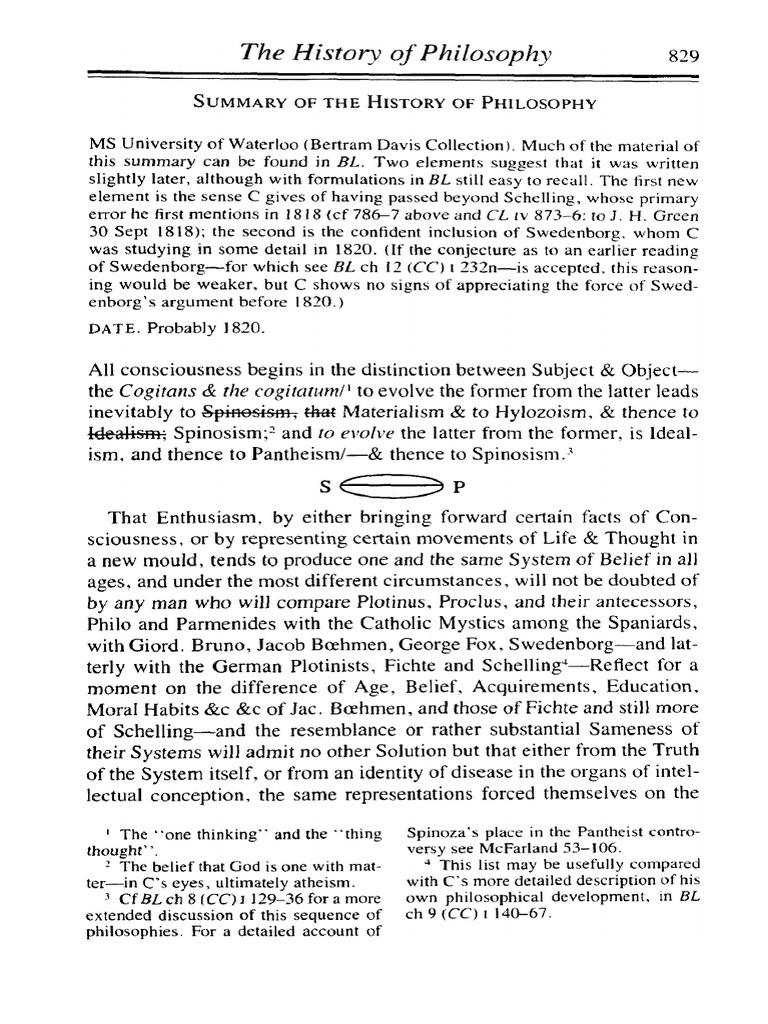 Coleridge - Summary of The History of Philosophy | PDF