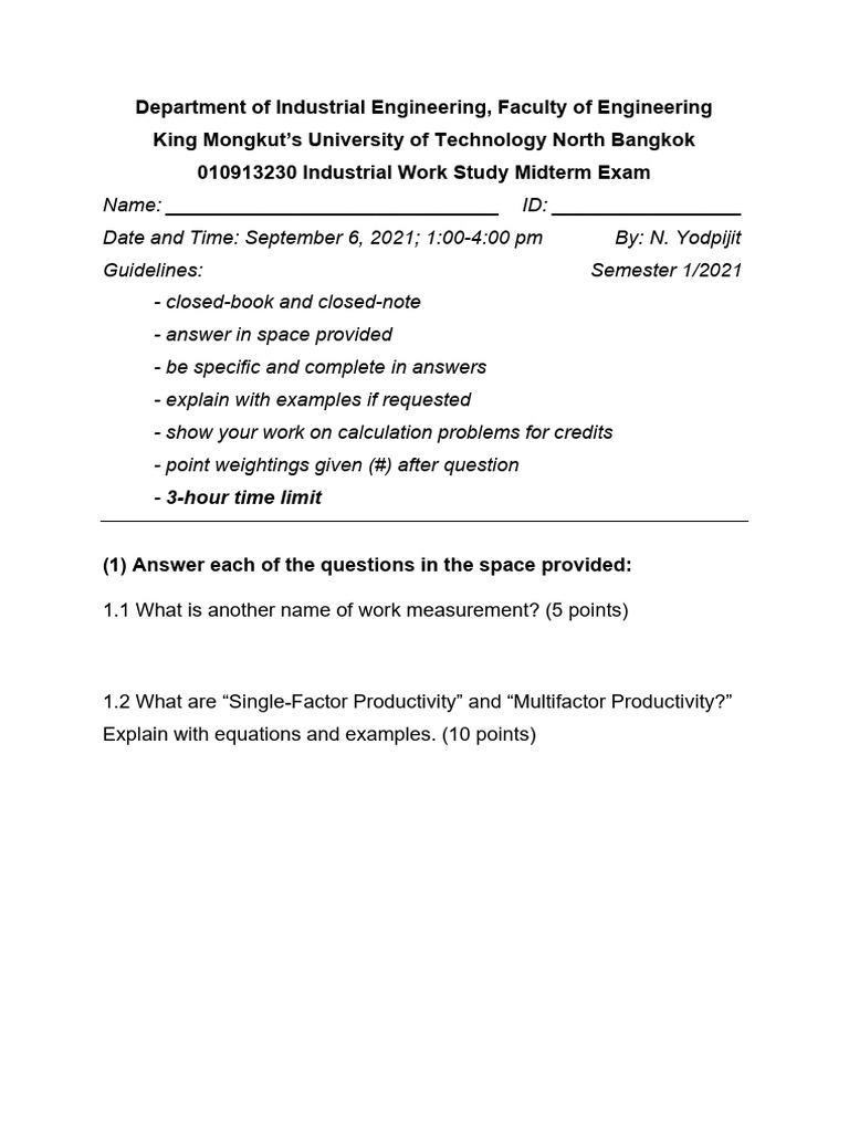 2021 Work Study Midterm Exam | PDF
