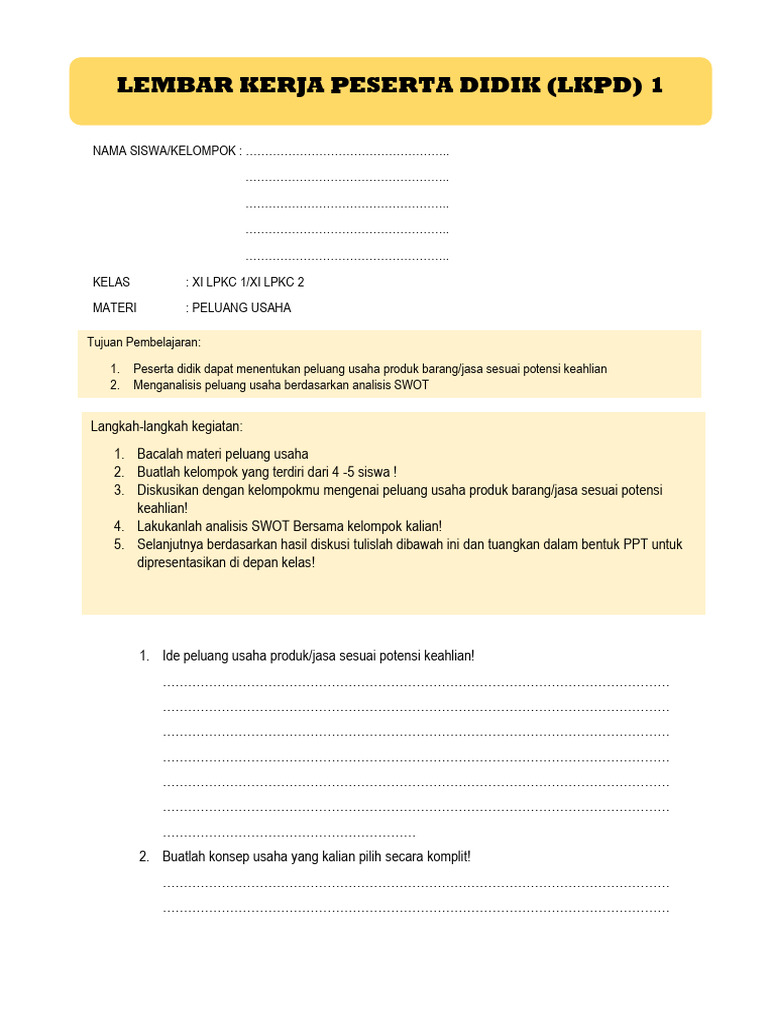 LKPD 1. Peluang Usaha Dan Swot | PDF