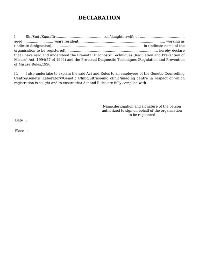 Prenatal Diagnostic Techniques Declaration | PDF