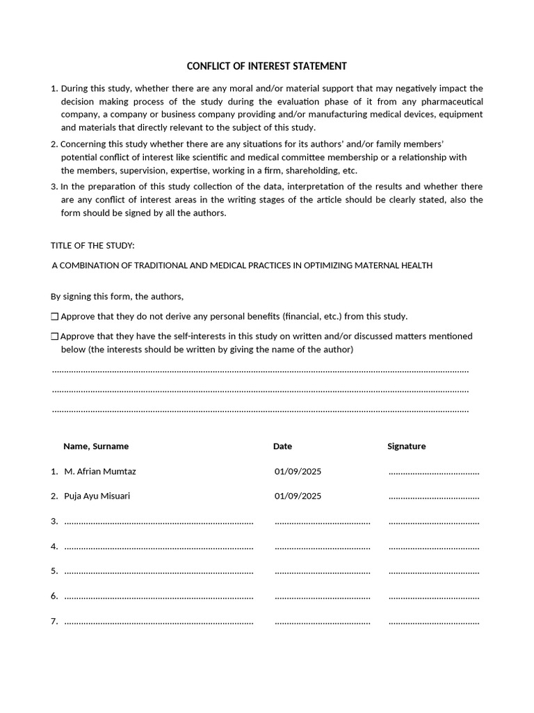 Conflict of Interest Statement | PDF | Conflict Of Interest