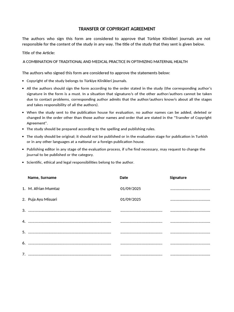 Copyright Transfer for Maternal Health Study | PDF | Chess Openings ...