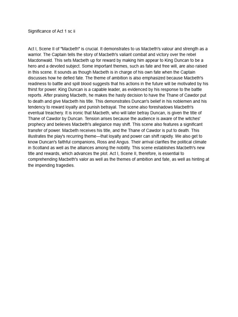 Significance of Macbeth Act I SC II | PDF