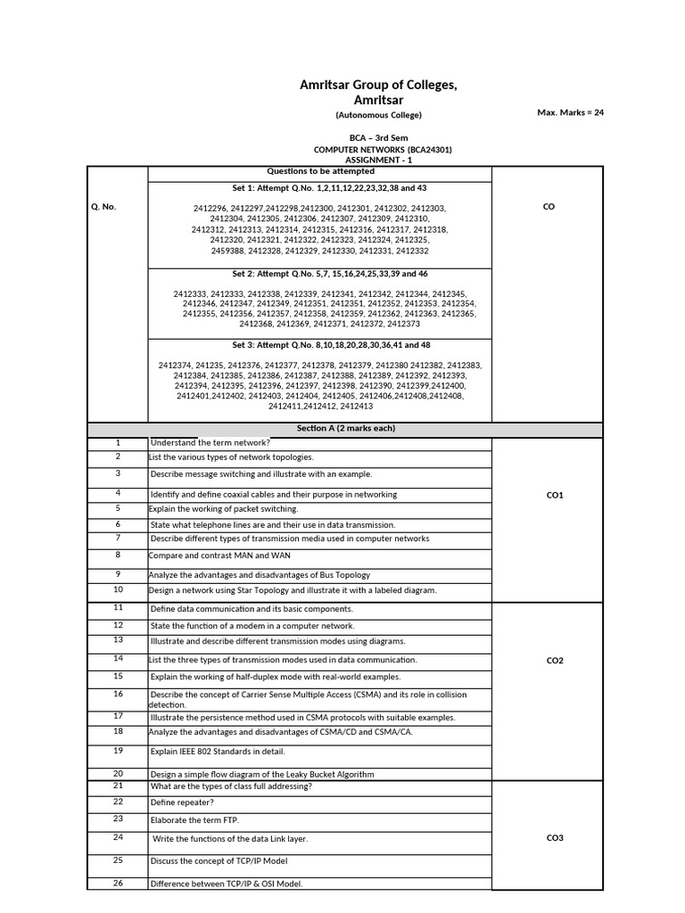 Assignment CN 1 On ERP Portal | PDF | Computer Network | Internet Protocols