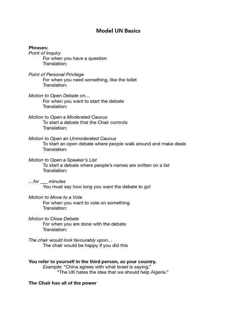 Model UN Basics Sheet | PDF