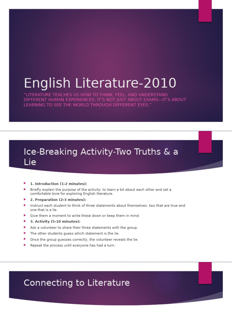 English Literature Overview 2010 | PDF | Lie