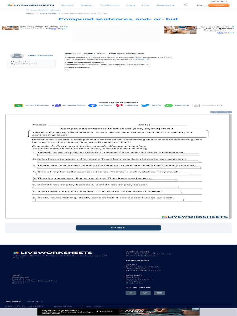 Compund Sentences, And- Or- But Worksheet Live Worksheets | PDF