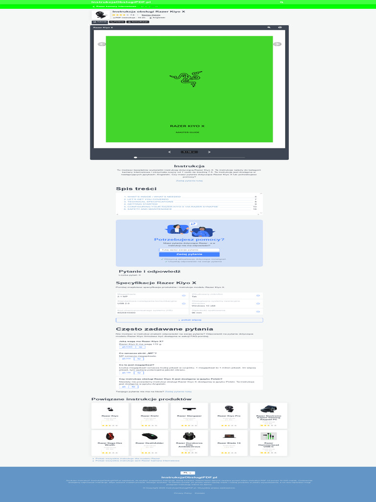 Instrukcja Obsługi Razer Kiyo X (16 Stron) | PDF