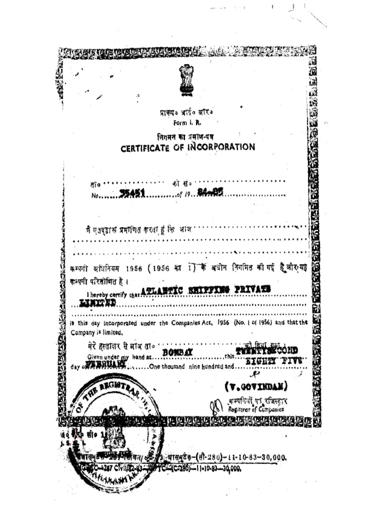 Certificate of Incorporation PDF | PDF