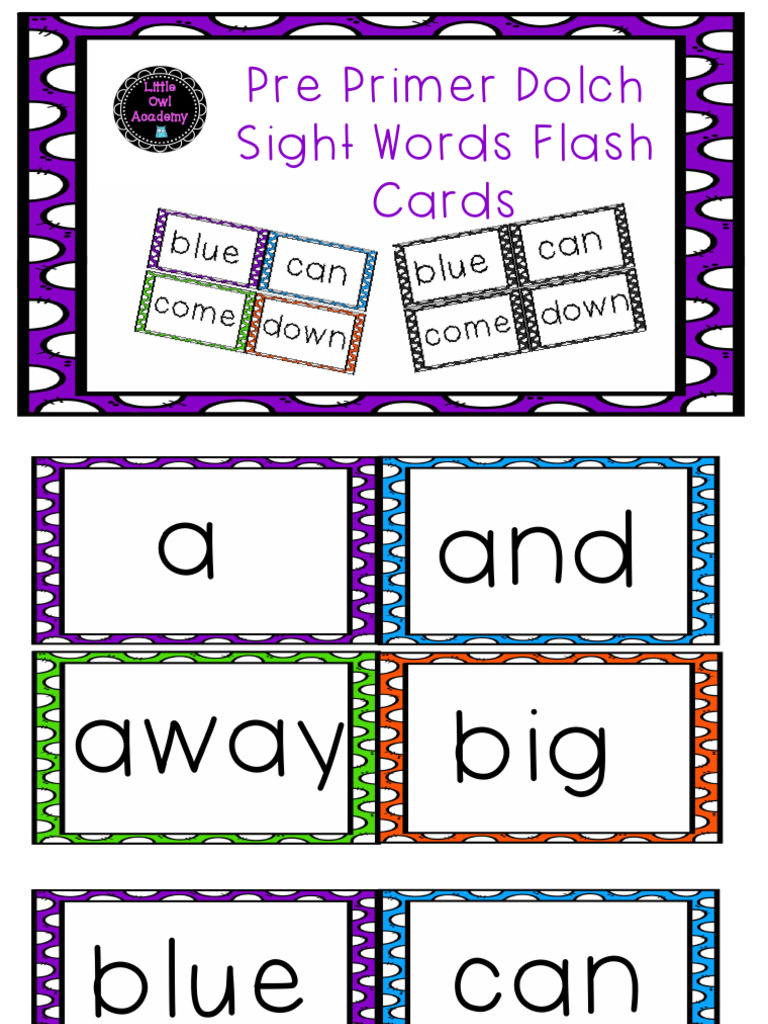 Pre Primer Dolch Flash Cards PDF | PDF