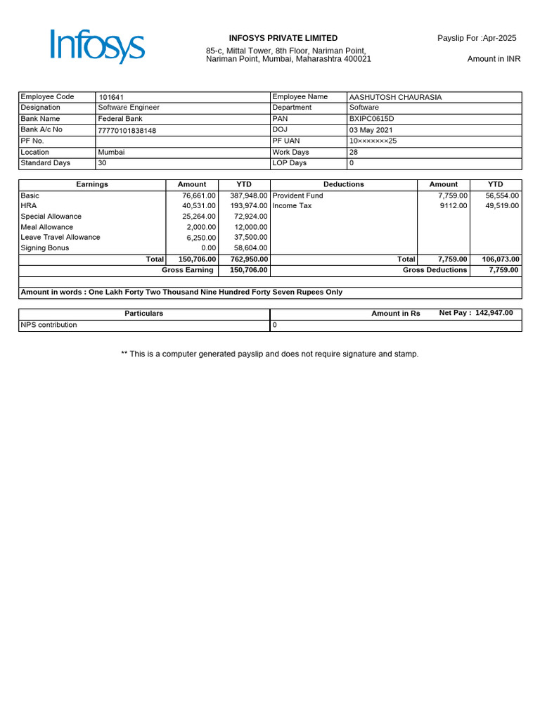 April Payslip 2025 | PDF