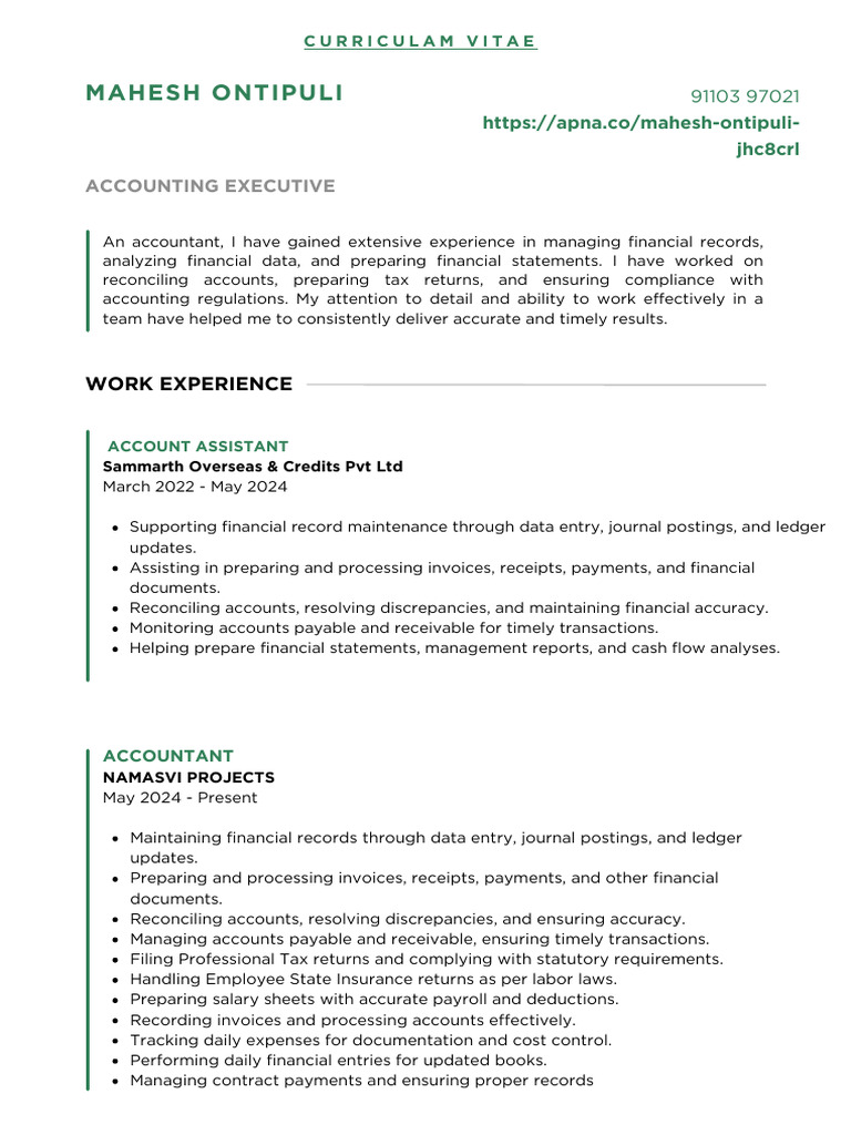 Accountant Resume in White Green Simple Lined Style | PDF | Accounts ...