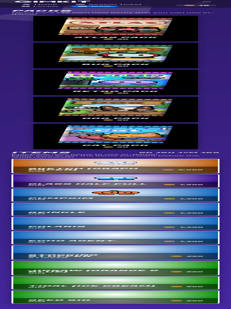 Gimkit Item Shop and Packs Overview | PDF