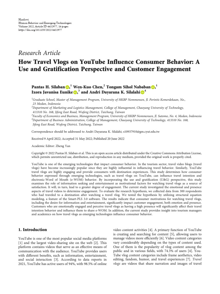 How Travel Vlogs On YouTube Influence Consumer Beh | PDF | Behavior ...