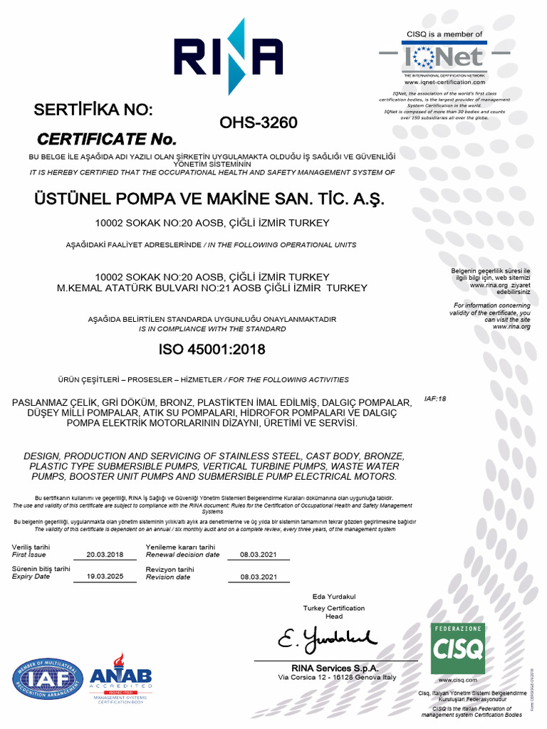 ISO 45001 2018 Certificate | PDF