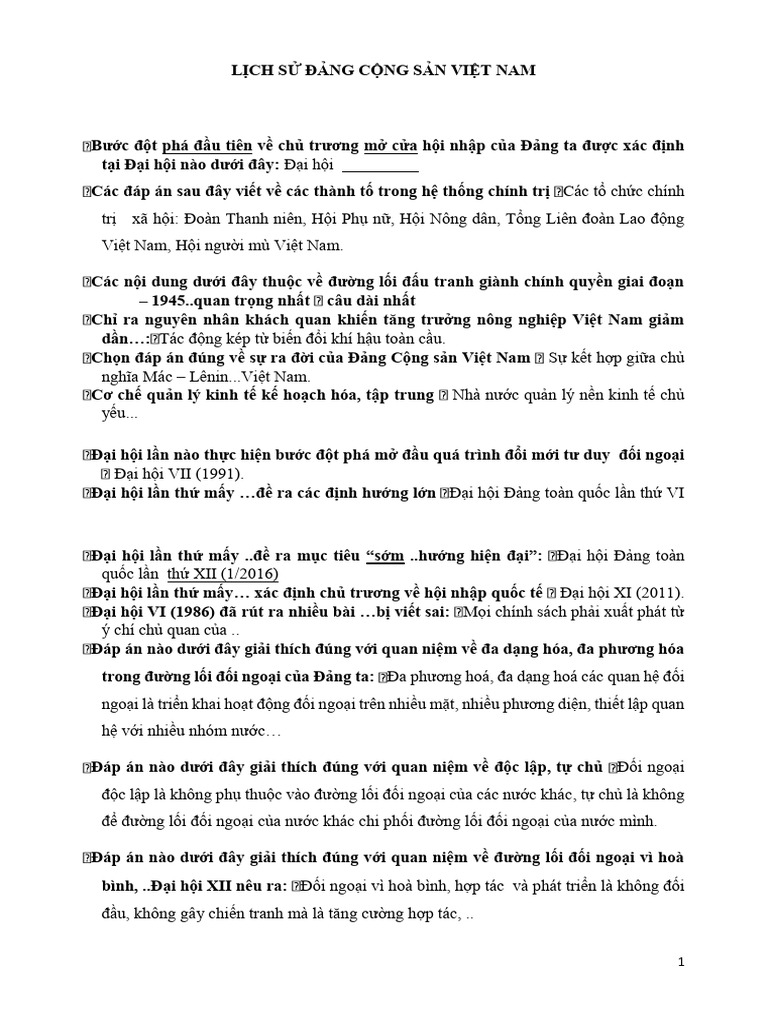 Top 120 Cau on Tap Mon Lich Su Dang Cong San Viet Nam Truong Dai Hoc k 122135 | PDF