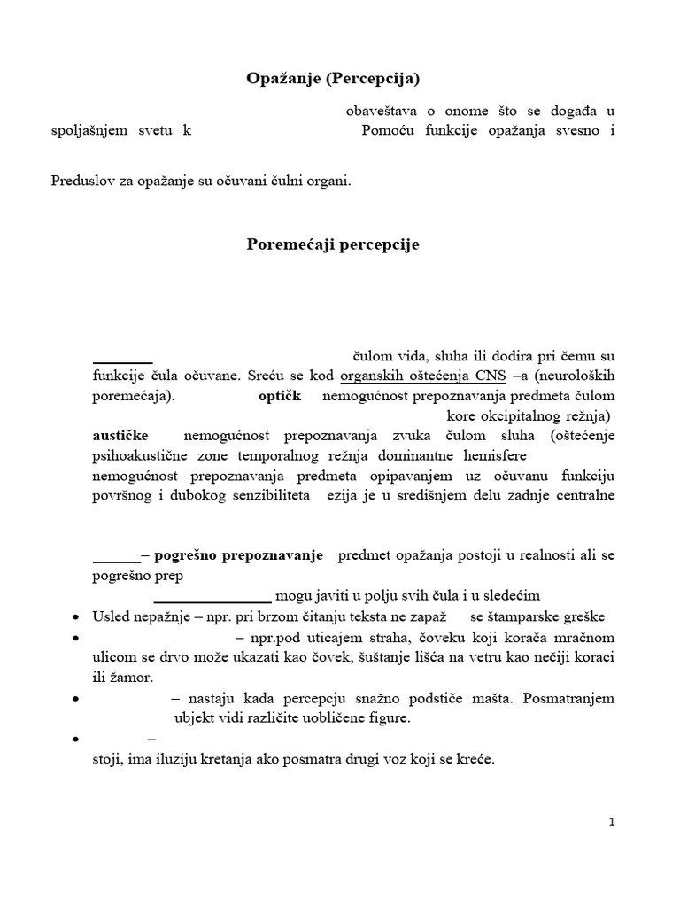 Opažanje - Percepcija | PDF