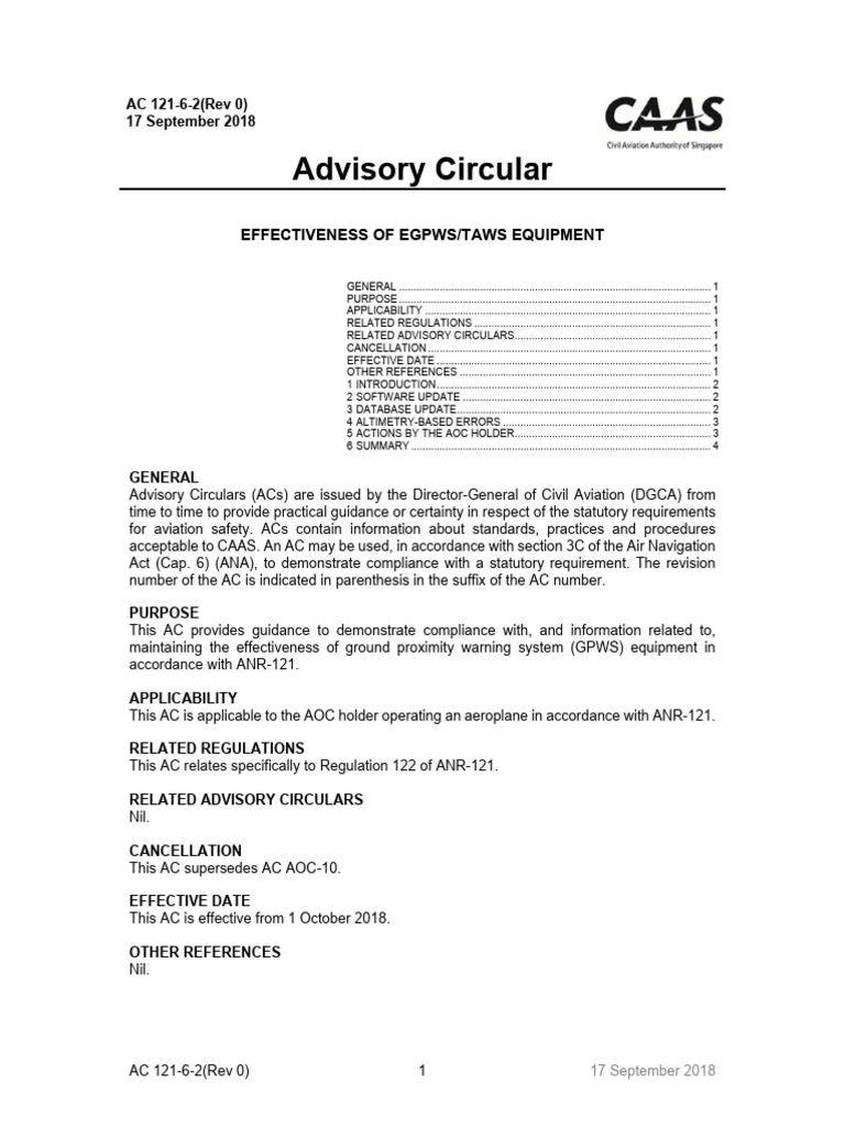 Ac121!6!2 (Rev 0) Effectiveness of Egpws Taws Equipment | PDF ...