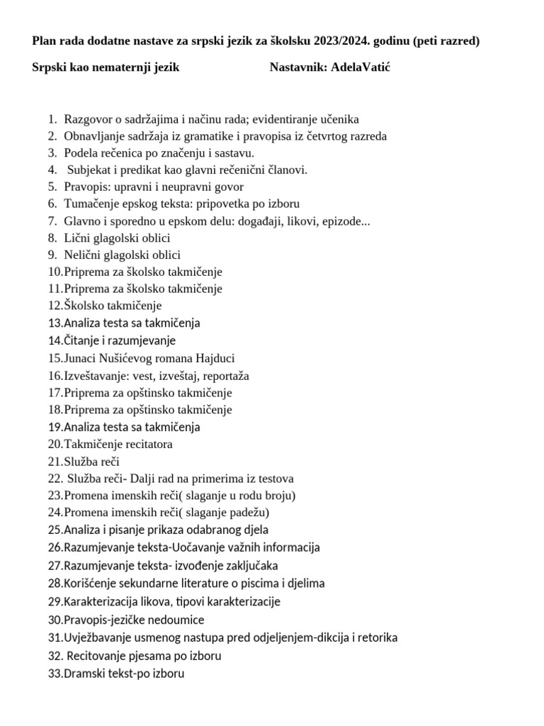 Dodatna Nastava, Peti Razred | PDF