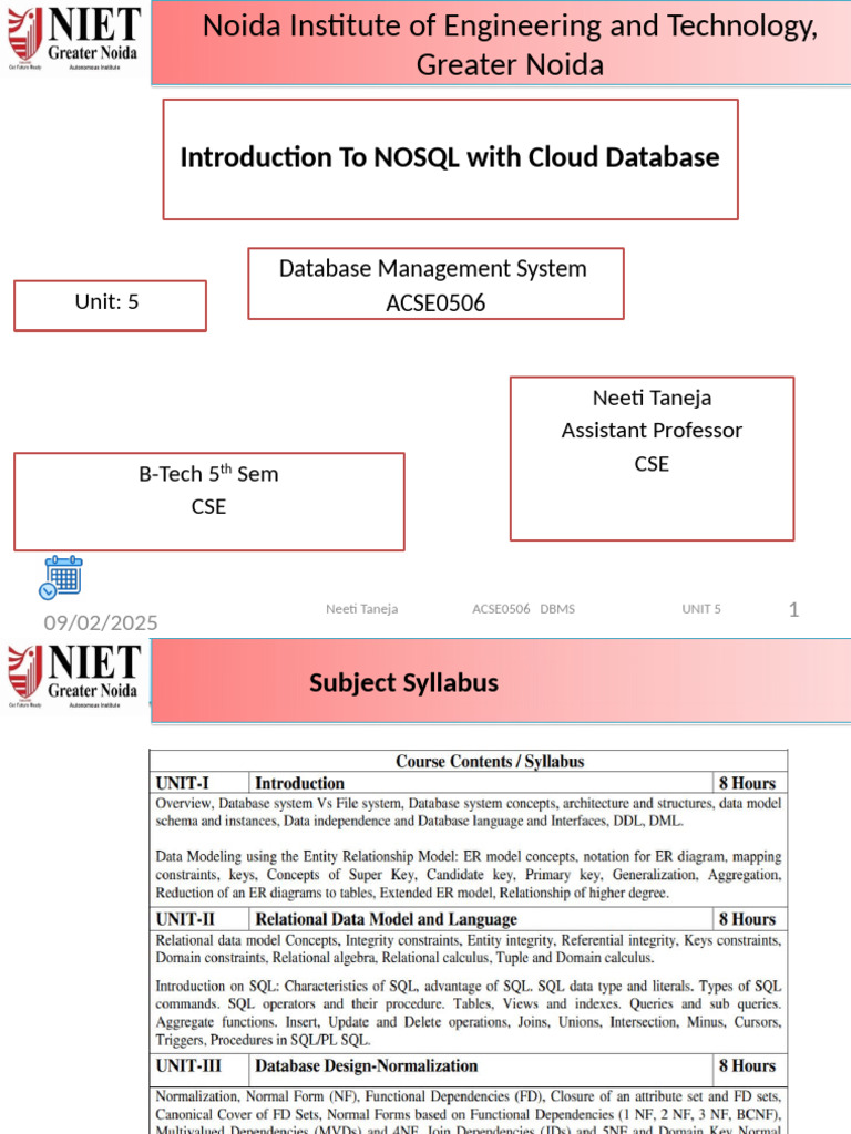 DBMS Unit-5 (2024-25) | PDF | No Sql | Databases