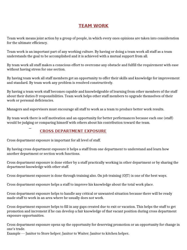 Benefits of Teamwork and Cross-Department Exposure | PDF