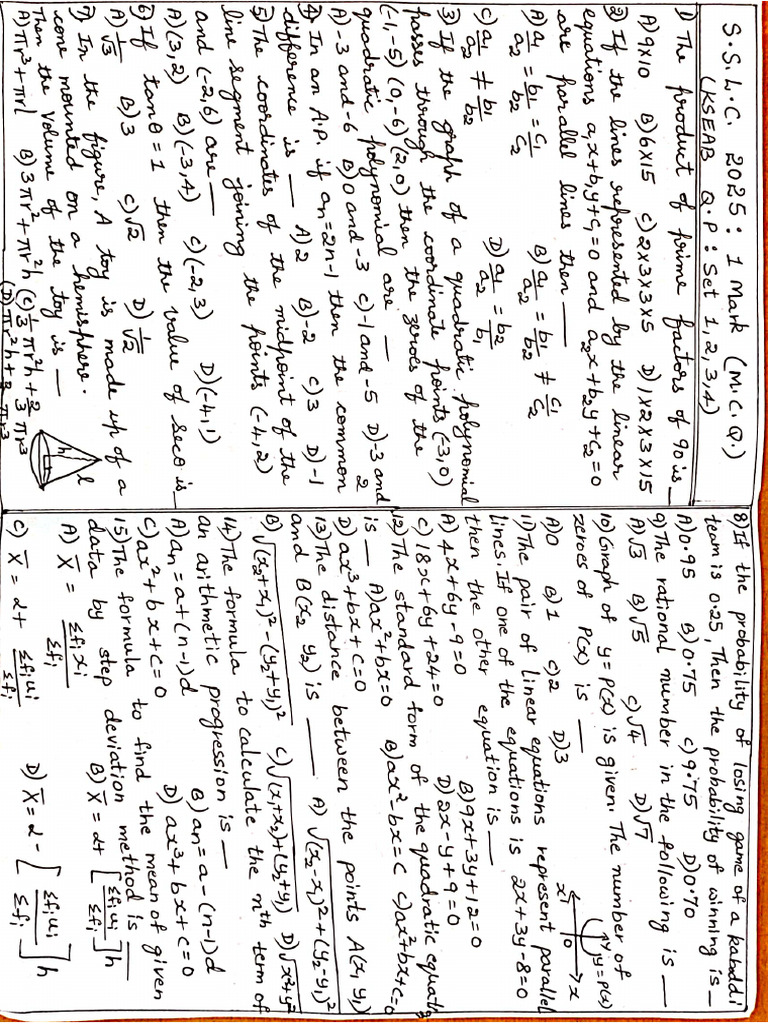 Sslc Maths Mcq 2025 | PDF