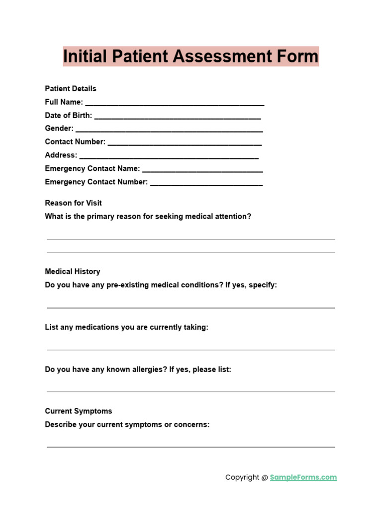 Initial Patient Assessment Form | PDF