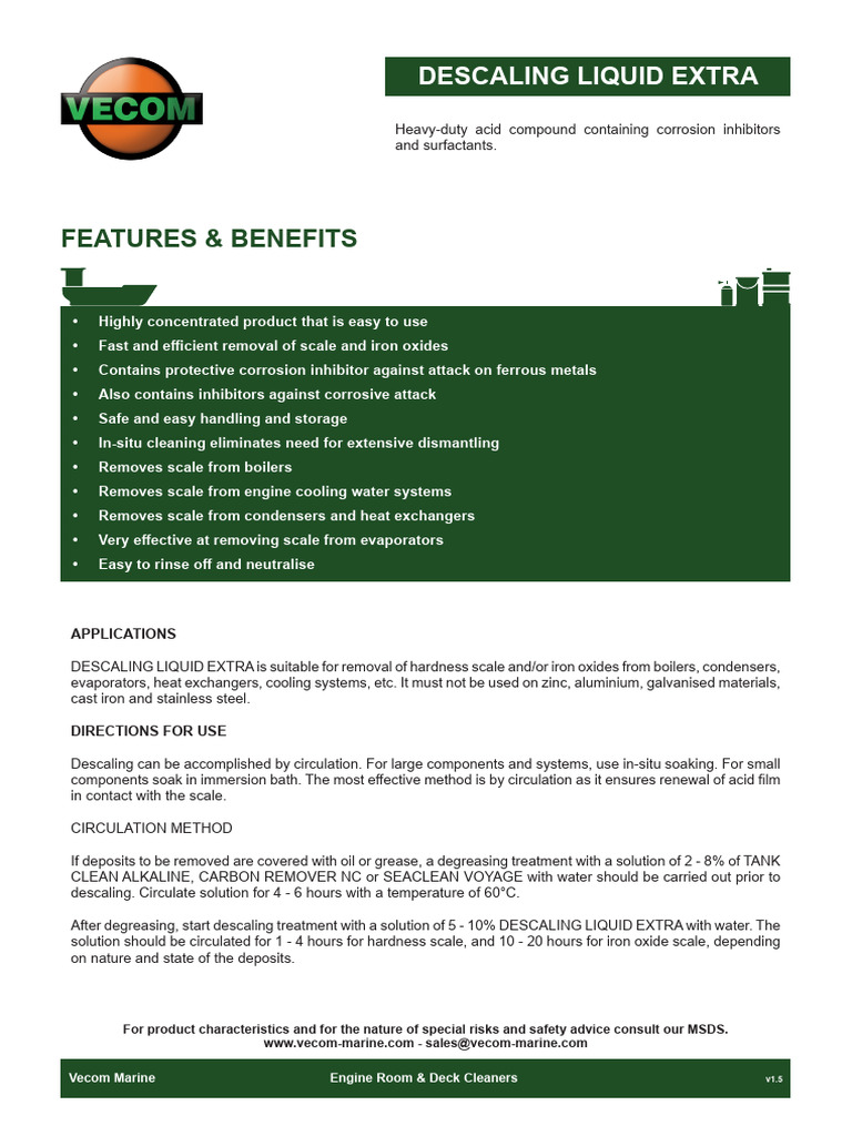 Vecom Marine Descaling Liquid Extra 1 | PDF | Corrosion | Iron