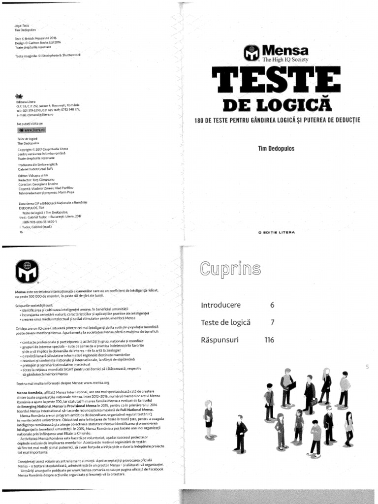 Teste de Logica MENSA - 180 de Teste, Litera 2017 | PDF