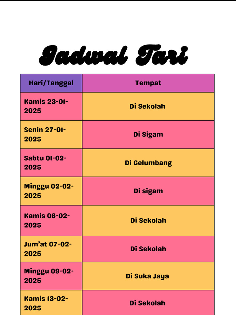 Daily Class Schedule Document Colorful Checkered Table PDF | PDF