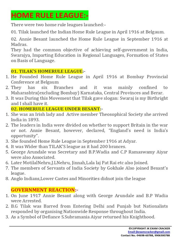 Home Rule League | PDF | British Raj | Indian Nationalism