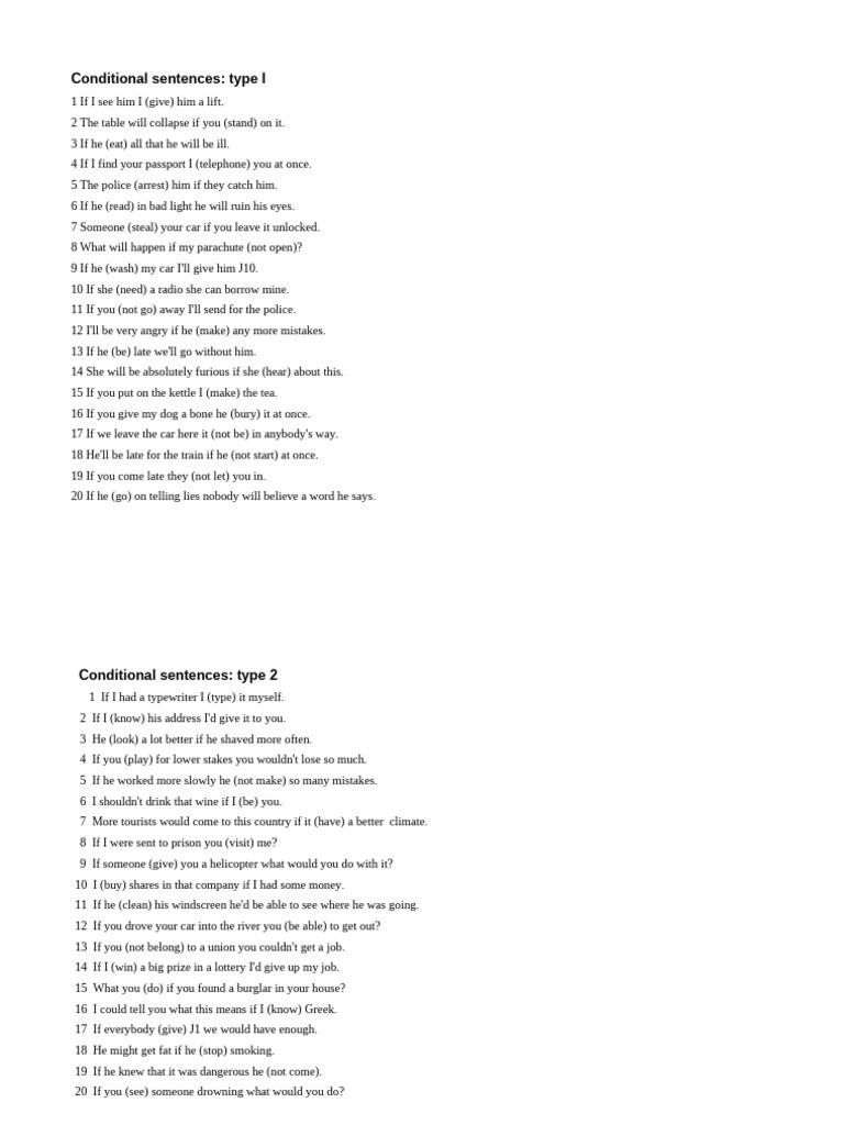 Mastering Conditional Sentences: Types 1 & 2 | PDF