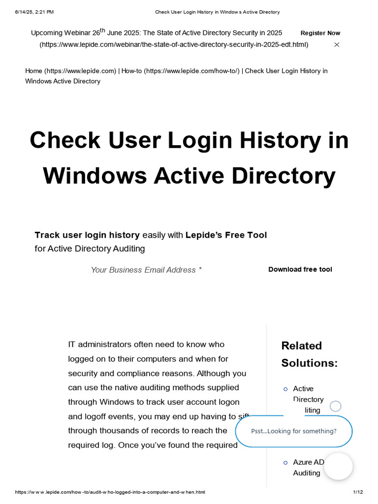 Active Directory User Login History Guide | PDF | Group Policy | Login