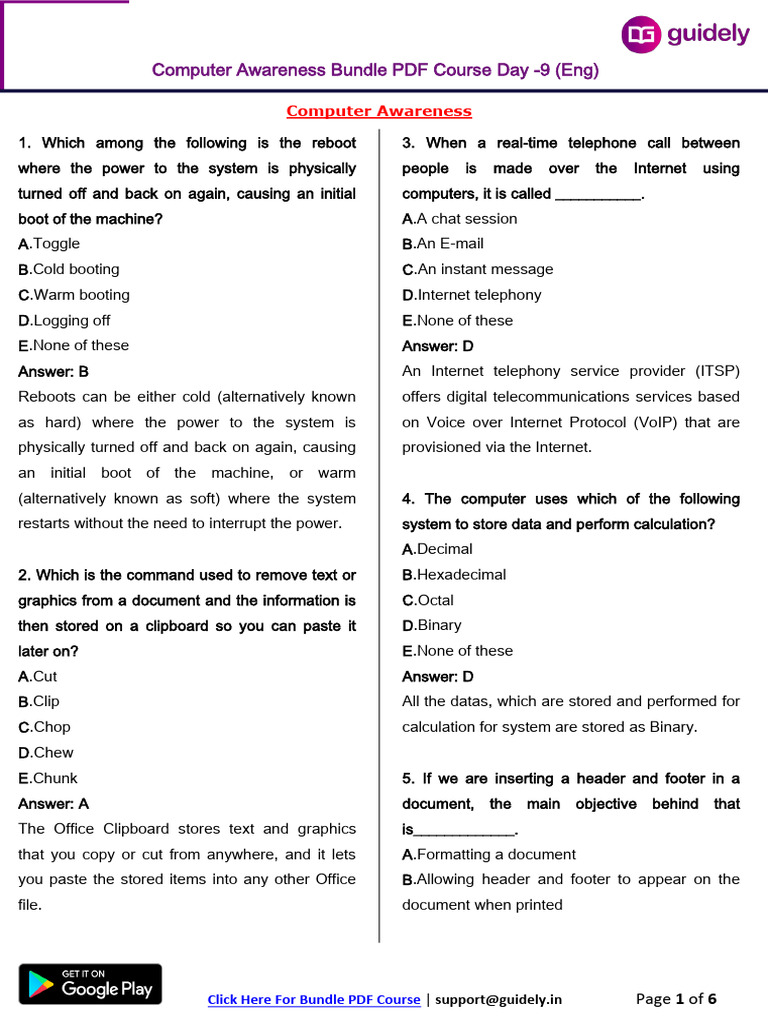 Computer Awareness Bundle PDF Course Day - 9 (Eng) | PDF | Computer ...