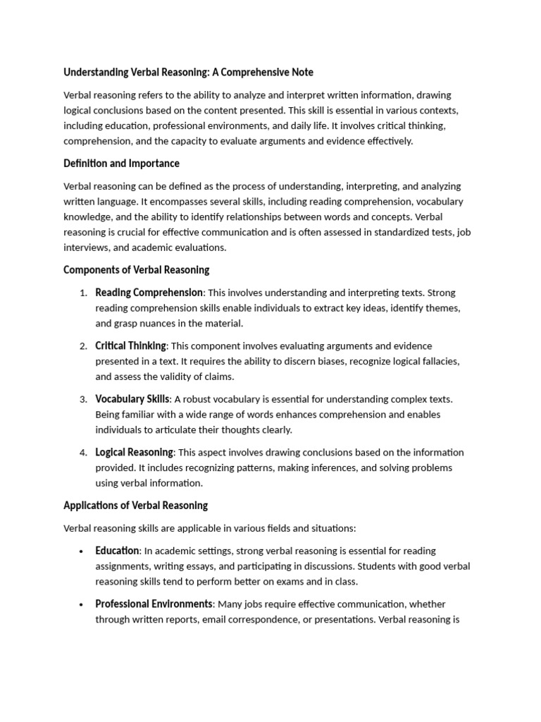 Understanding Verbal Reasoning | PDF | Reading Comprehension | Reason
