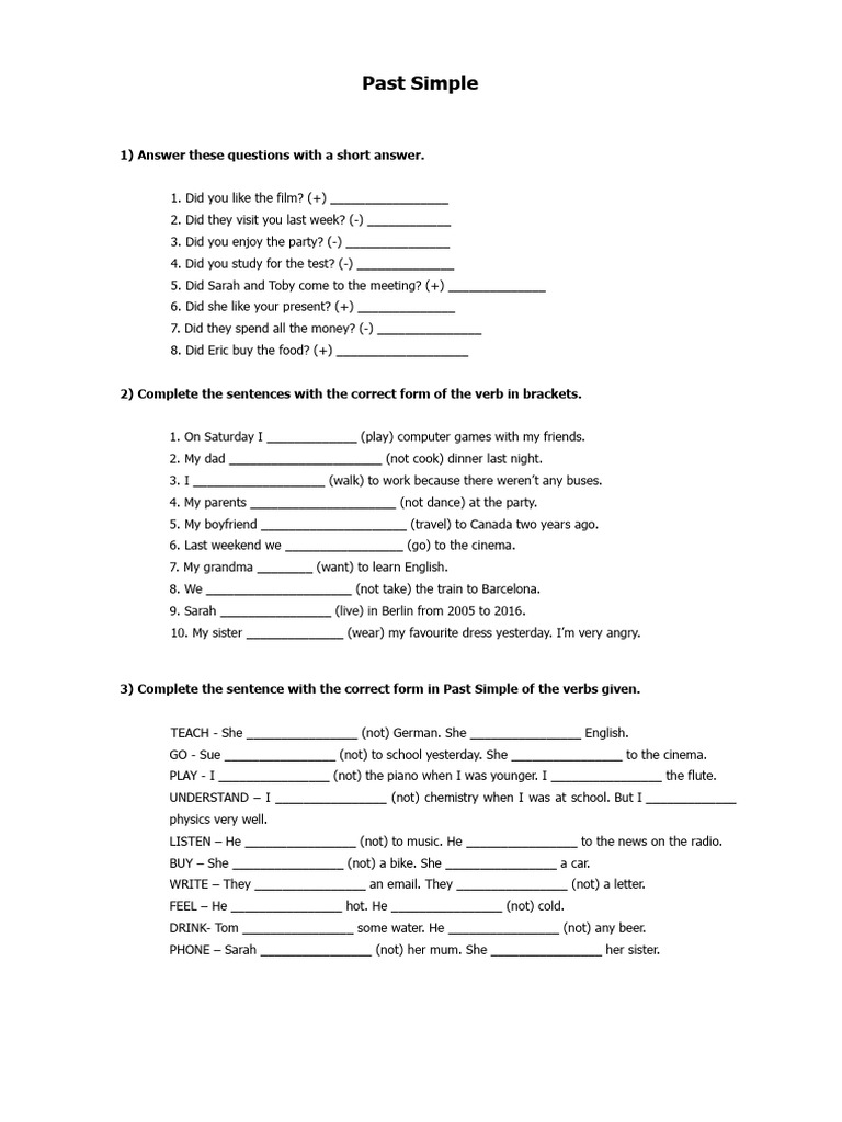 Past Simple Exercises for Beginners | PDF