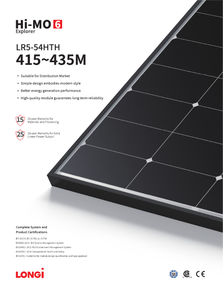 Longi Solar Hi MO 6 Explorer LR5 54HTH 430M 430W | PDF