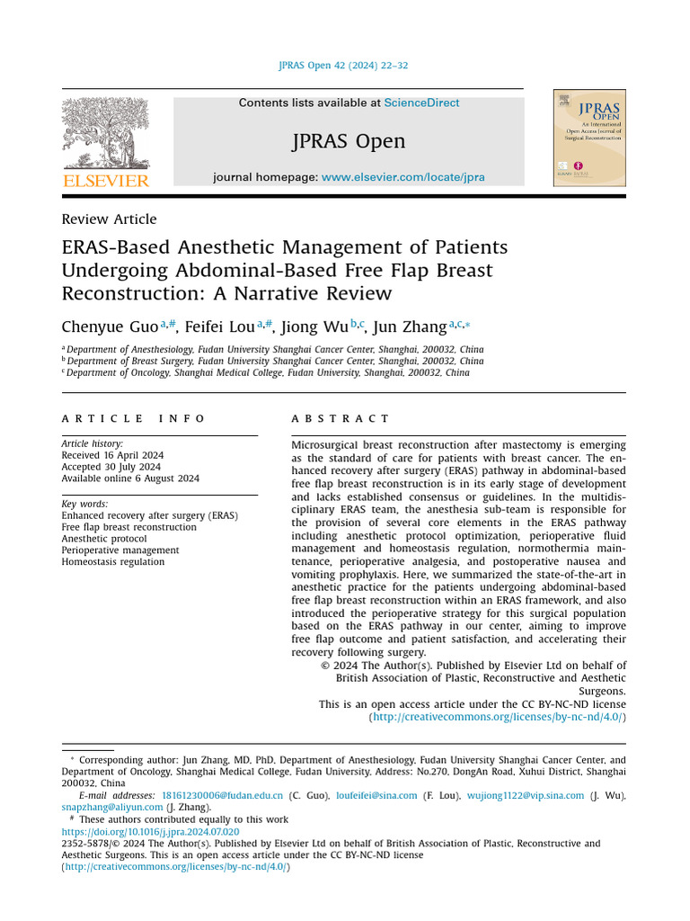 ERAS Anesthesia for Free Flap Reconstruction | PDF | Anesthesia | Surgery