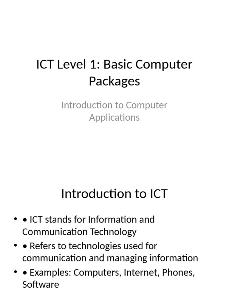 ICT Level 1 Basic Computer Packages | PDF