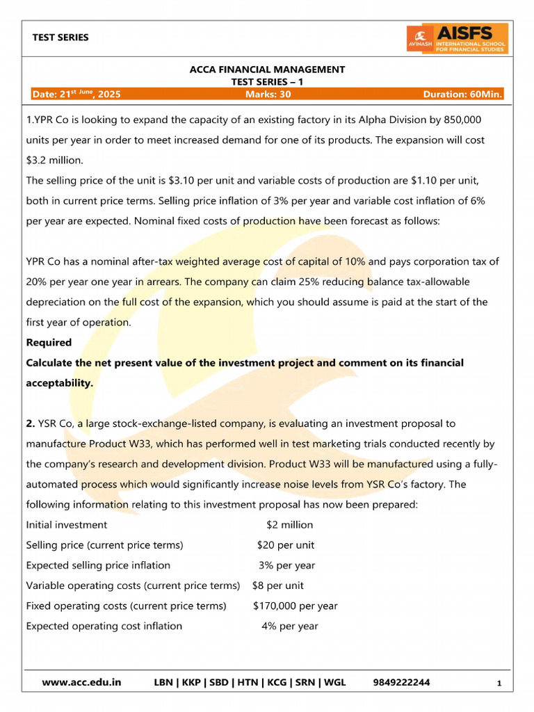 ACCA Financial Management Test - 1 | PDF