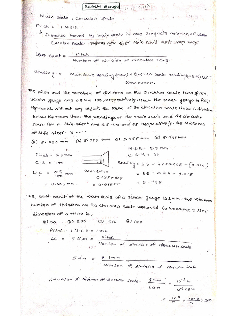 Screw Gauge Short Notes? | PDF