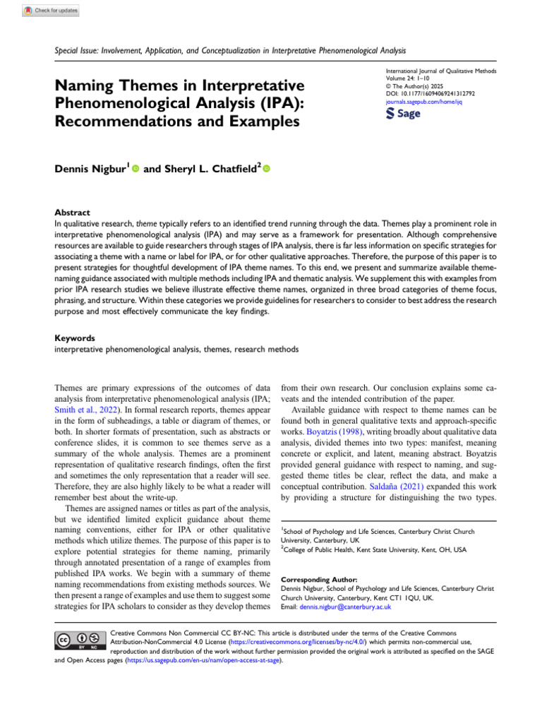 Naming Themes in IPA Analysis | PDF | Experience | Qualitative Research